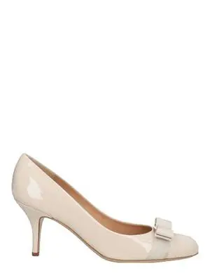 FERRAGAMO Calfskin Pumps With Bow Detailing - Beige