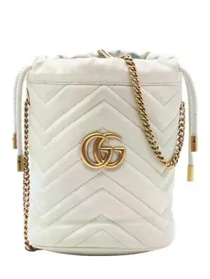 Gucci Gg Marmont Leather Matelassé Bucket Bag - White