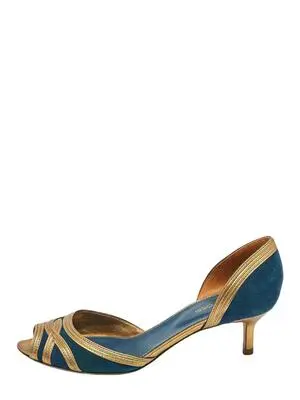 SERGIO ROSSI Metallic-finish Peep Toe Pumps - Blue