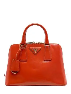Prada Small Saffiano Vernice Promenade Satchel - Orange