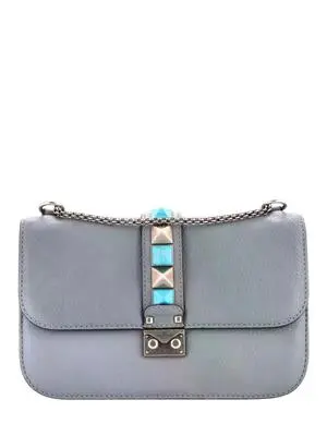 Valentino Garavani Rolling Rockstud Glam Lock Leather Medium Shoulder Bag - Grey