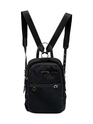 Prada Saffiano Trimmed Tessuto Backpack - Black