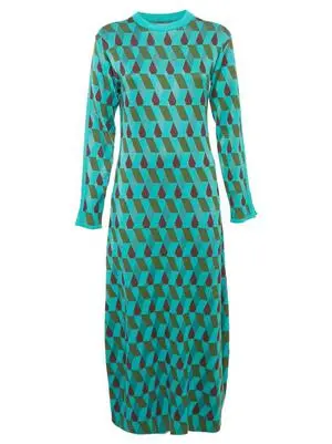 La DoubleJ Diamond-pattern Midi Dress - Green