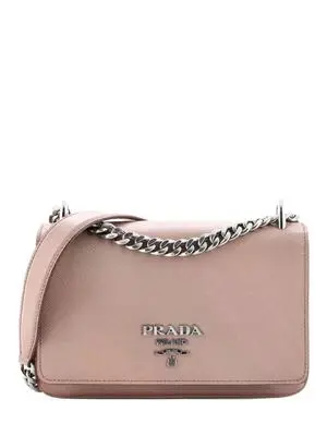 Prada Chain Flap Saffiano And Soft Calf Small Crossbody Bag - Neutrals