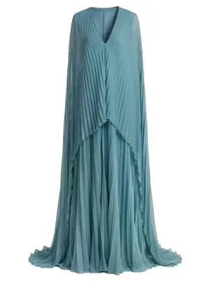 GEMY MAALOUF Plissé V-neck Maxi Dress - Blue