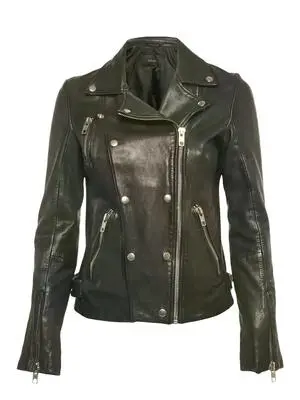 Maje Asymmetrical Zip Leather Biker Jacket - Black