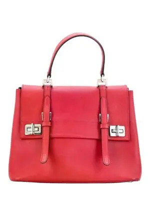 Prada Half Flap Double Turn Lock Saffiano Leather Medium Satchel - Red