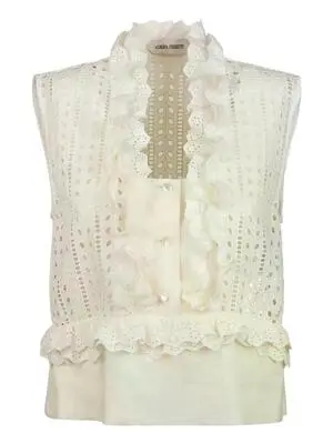 Alberta Ferretti Ruffled Eyelet Blouse - Neutrals