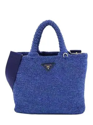 Prada Convertible Open Tricot Raffia Medium Tote Bag - Blue