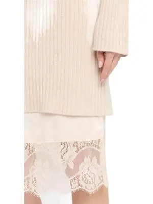Staud Ribbed Knit Sweater Dress With Lace Hem - Ecru