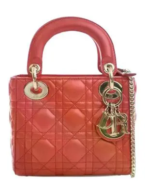 Dior Christian Dior 2014 Mini Lambskin Lady Dior Satchel Red