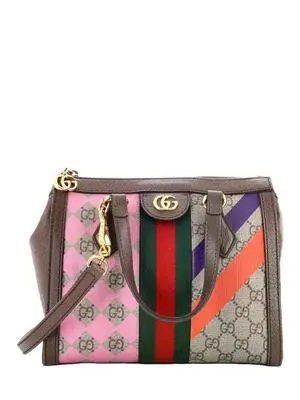 Gucci Ophidia Top Handle Small Satchel Geometric Gg Coated Canvas - Brown