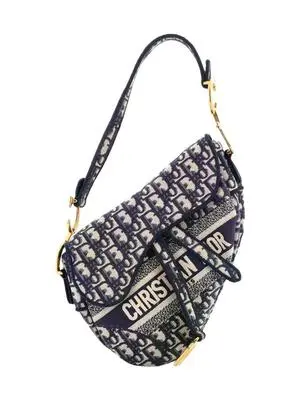 Dior Saddle Handbag Logo Embroidered Oblique Canvas Medium - Blue