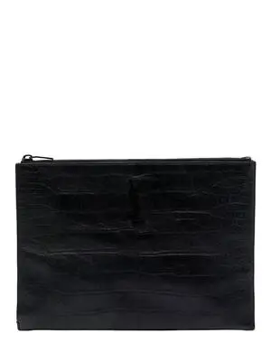 Saint Laurent 2018 Croc Embossed Monogram Document Holder - Black