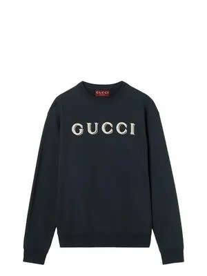 Gucci Cotton Jersey Sweatshirt With Embroidery - Blue