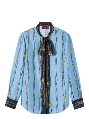 Gucci Printed Silk Twill Shirt - Blue