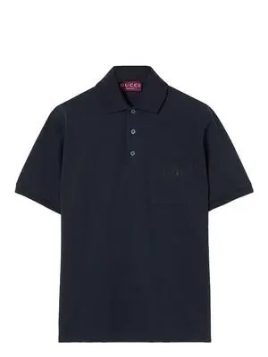 Gucci Cotton Piquet Polo Shirt With Embroidery - Blue