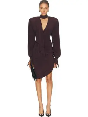 MUGLER Long Sleeve Mini Dress - Dark Plum