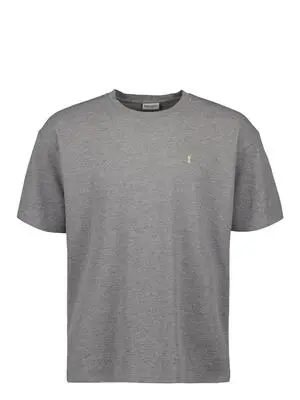 Saint Laurent Cassandre Tee In Pique Gris Chine And Jaune - Grey