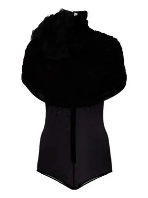 Magda Butrym Floral-appliqué Caped Bodysuit - Black