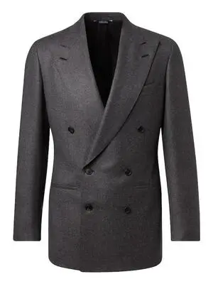SAMAN AMEL Double-breasted Wool Suit Jacket - Grey