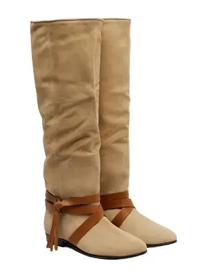 Isabel Marant Silmon Leather-trimmed Suede Knee-high Boots - Beige