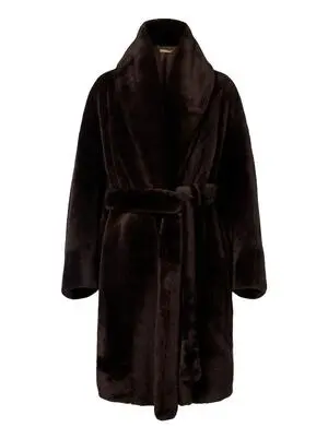 Nour Hammour Juno Shearling Wrap Coat - Brown