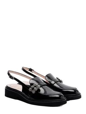 ROGER VIVIER Viv' Rangers Leather Slingback Loafers - Black