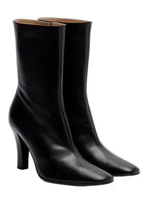 THE ROW Mona Leather Ankle Boots - Black