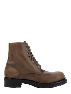 THE ROW Distressed Leather Combat Boots - Brown