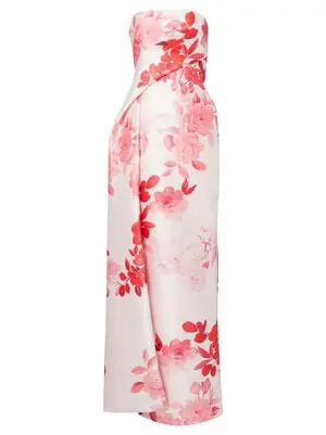 Monique Lhuillier Floral Draped Satin Gown - Pink