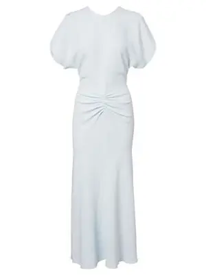 Victoria Beckham Gathered Midi Dress In Ivory Glow - Blue