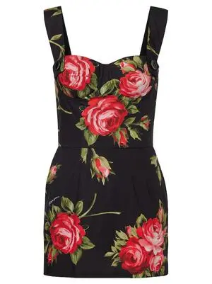 Dolce & Gabbana Floral Print Cotton Minidress - Black