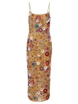 Rachel Gilbert Francesca Embellished Cocktail Dress - Gold