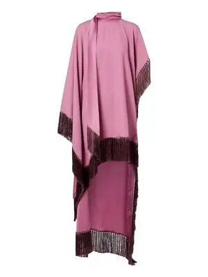 TALLER MARMO Asymmetric Fringed Satin Kaftan - Pink
