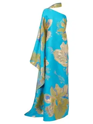 TALLER MARMO Hardison Bloom Floral Satin Kaftan - Blue