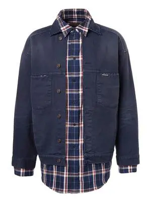 Balenciaga Checked Layered Denim Jacket - Blue