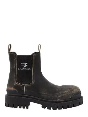 Balenciaga Strike Distressed Leather Chelsea Boots - Brown