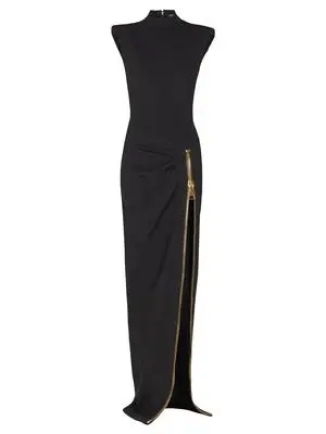 Balmain Long Jersey Dress With Slit - Black