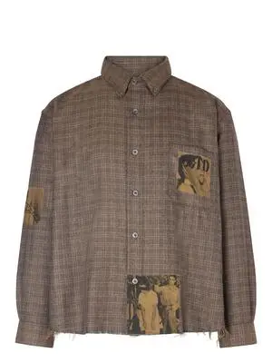 Enfants Riches Déprimés Assemblage Frayed Appliquéd Checked Wool-flannel Shirt - Brown