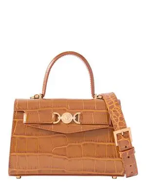 Versace Small Embellished Croc-effect Leather Tote - Brown
