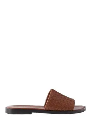 Bottega Veneta Intrecciato Leather Slides - Brown
