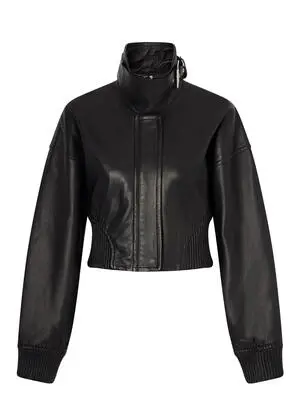 Sportmax Cropped Buckled Leather Jacket - Black