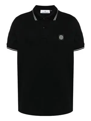 Stone Island Logo Cotton Polo Shirt - Black