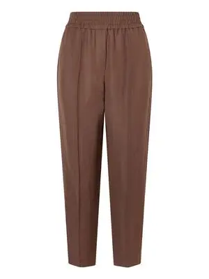 Brunello Cucinelli Cropped Woven Tapered Pants - Brown