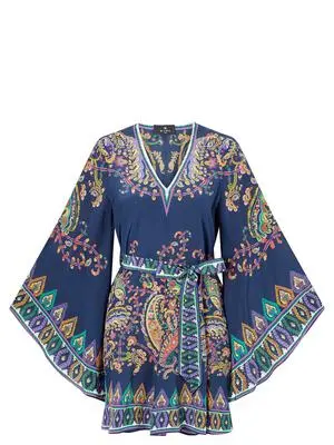 Etro Belted Paisley-print Silk-twill Mini Dress - Blue