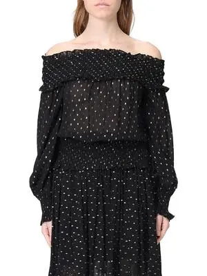 SELF-PORTRAIT Off-the-shoulder Blouse With Metallic Dot Pattern - Black