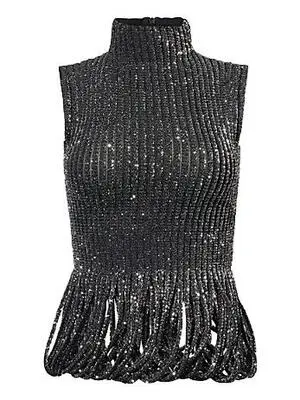 Alaïa Loop-hem Sequin Knit Top - Noir Alaia