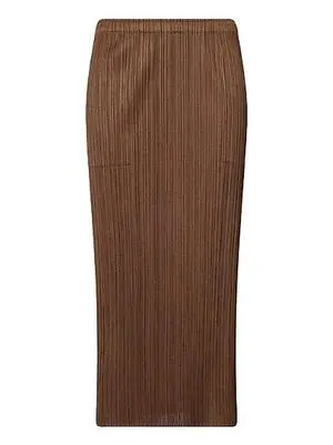 Issey Miyake Pencil Pleated Knit Midi Skirt - Brown