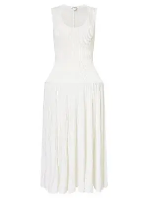 Alaïa Ribbed Crinoline Wool-blend Midi Dress - Blanc
